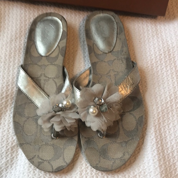 Coach | Shoes | Silver Coach Flipflops | Poshmark